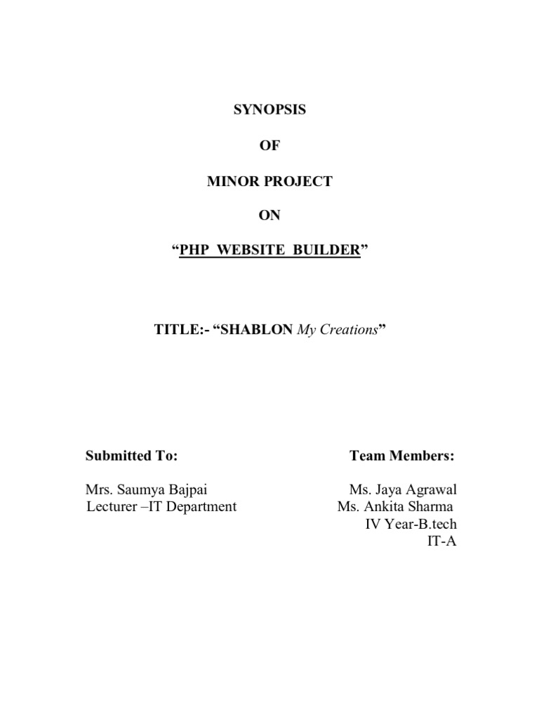 Synopsis On Website Builder | PDF | Websites | Web Design