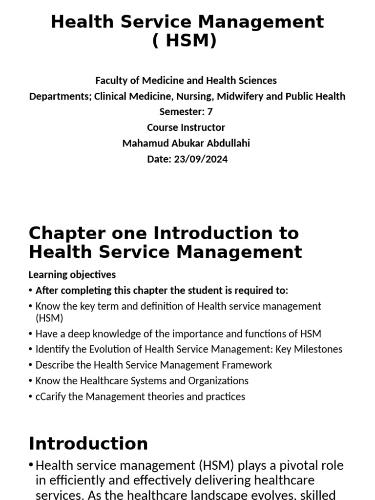 Health Service Management (HSM) Lecture One | PDF | Health Care ...