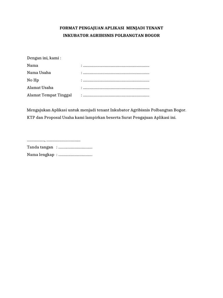 Format Pengajuan Aplikasi Menjadi Tenant | PDF