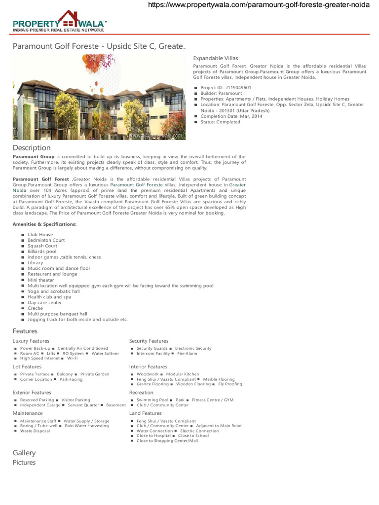 Paramount Golf Foreste Villas Overview | PDF