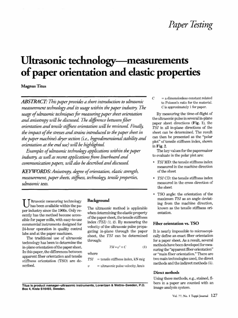 Ultrasonic Measurement of Paper Orientation | PDF | Optical Fiber ...