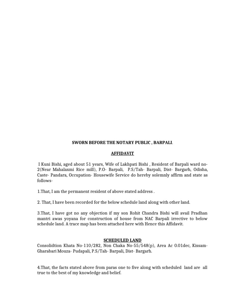 Affidavit For Land. | PDF