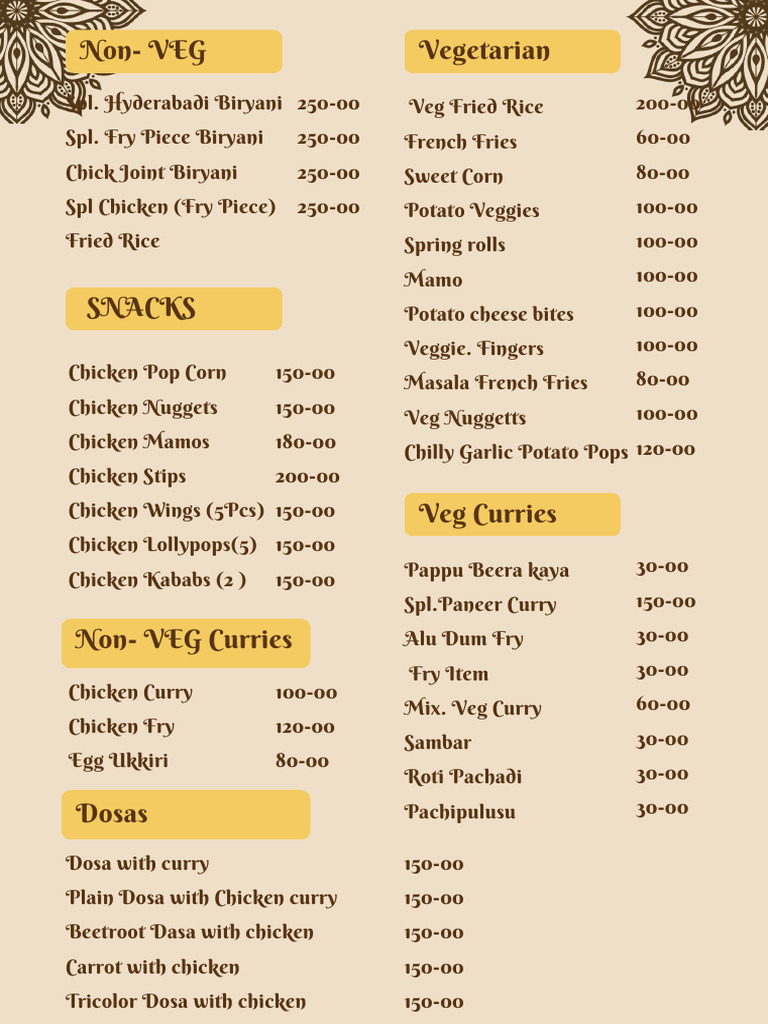 Yellow Indian Restaurant Menu Template | PDF