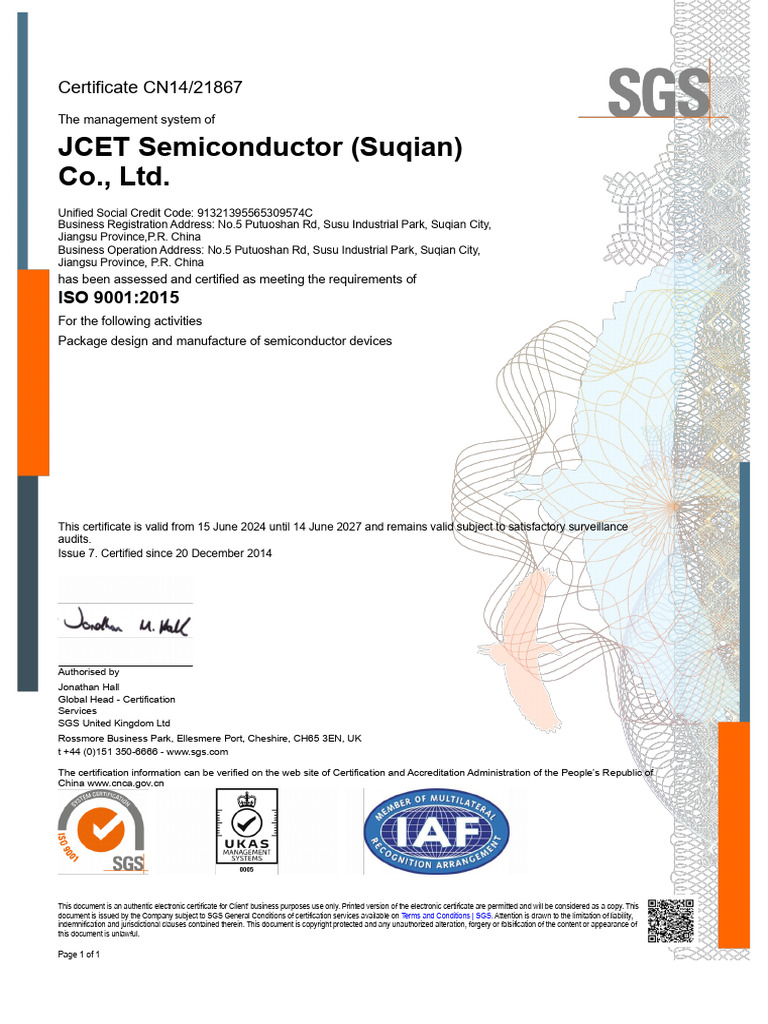 ISO9001 (JCET) | PDF