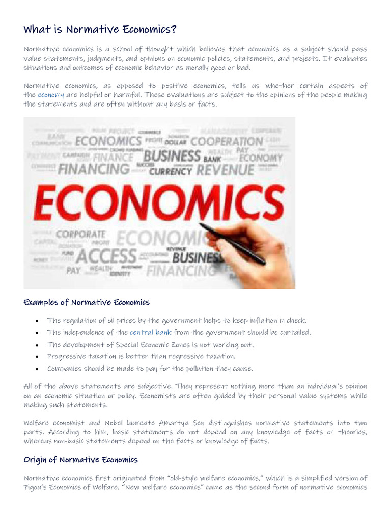 NORMATIVE ECONOMICS | PDF | Economics | Welfare Economics NORMATIVE ECONOMICS | PDF | Economics | Welfare Economics