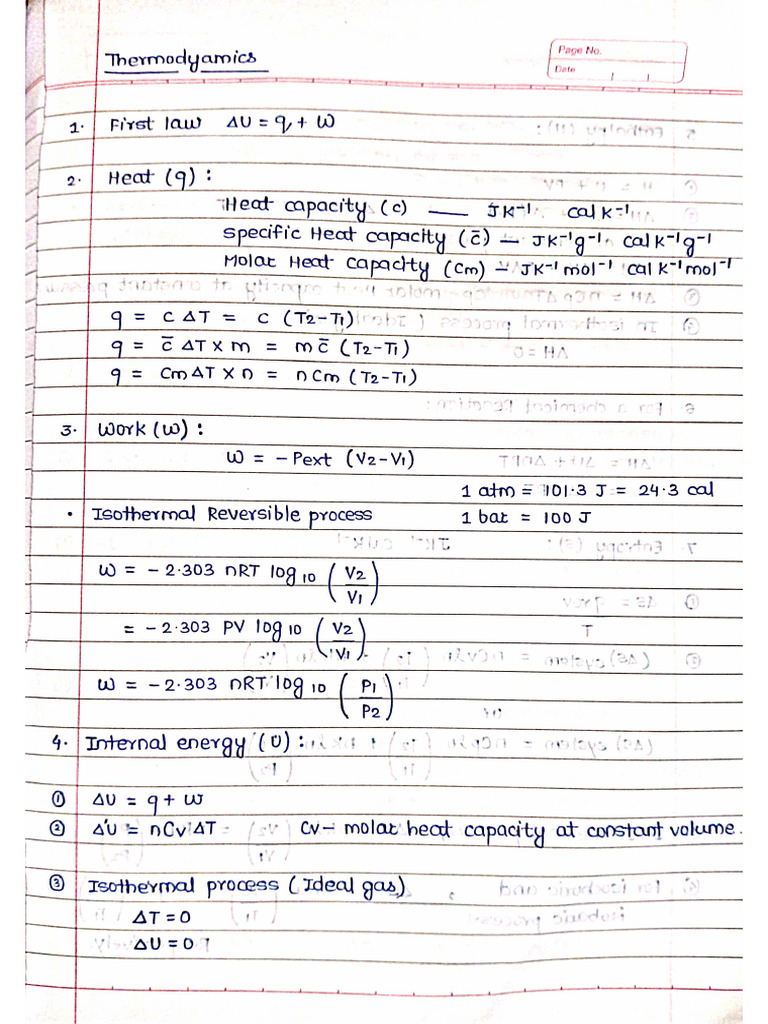 Short Thermo Notes | PDF | Temperature | Enthalpy