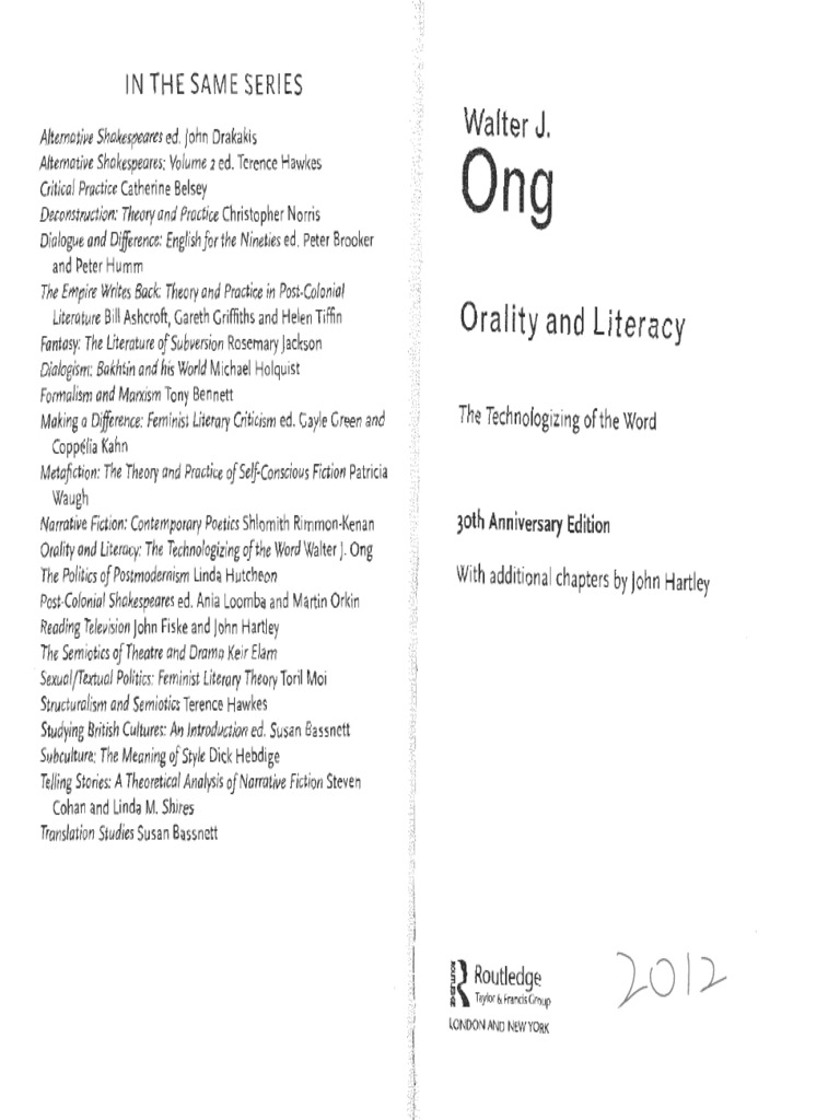 Ong's Orality and Literacy Overview | PDF | Typography | Poetry