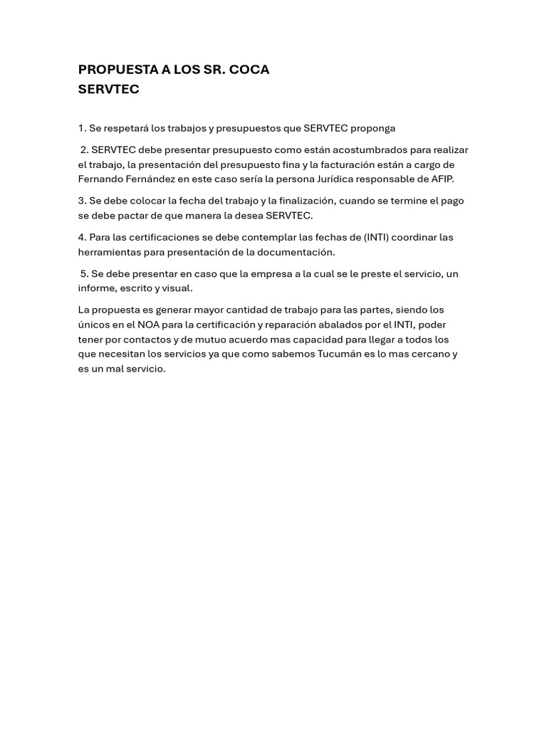Propuesta A Servitec | PDF