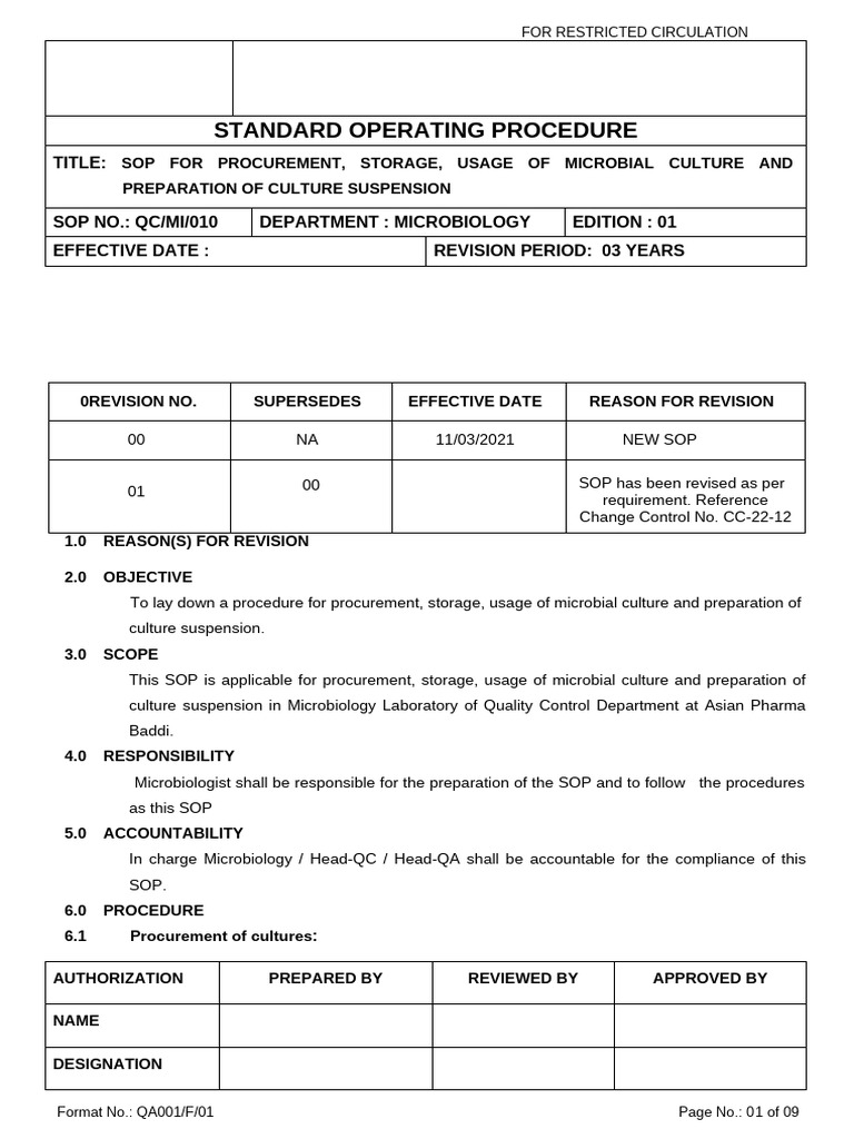 SOP-Culture Final | PDF | Colony Forming Unit | Microbiology