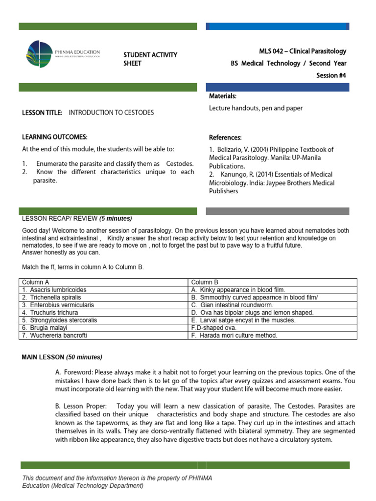 MLS 042 Parasitology SAS Module 4 | PDF | Protostomes | Parasitology