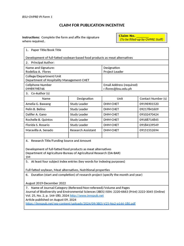 Claim For Publication Incentive | PDF