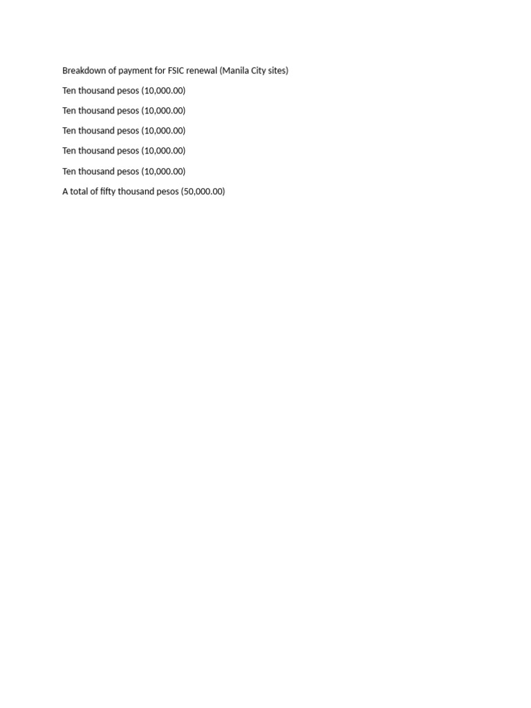 Breakdown of Payment For FSIC Renewal | PDF