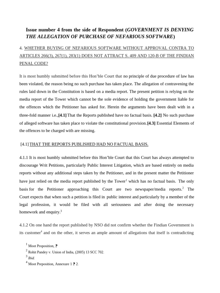 Issue Number 4 From The Side of Respondent | PDF | Privacy | Government Of India