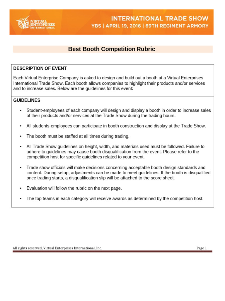 Best Booth Competition Rubric | PDF