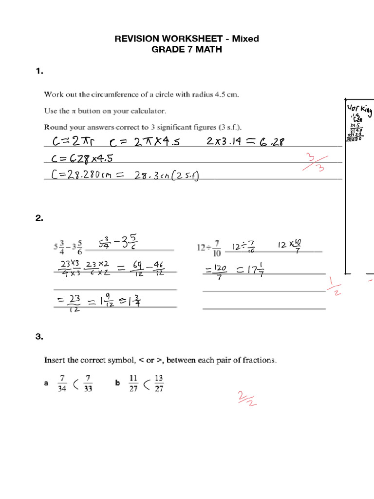Grade7 Corrected Worksheet | PDF