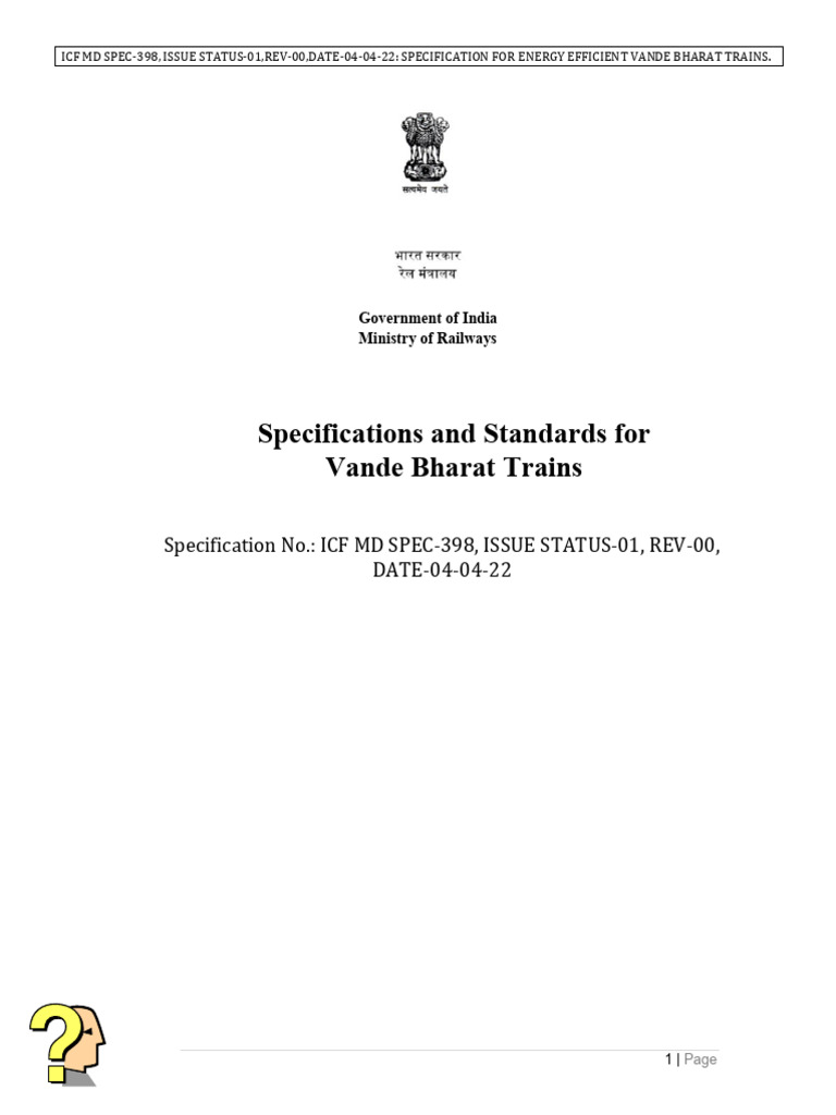 Specification of Vande Bharat Train | PDF | Train | Rail Transport