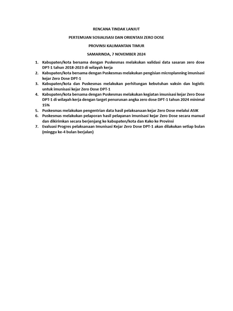 RTL Pertemuan Sosialisasi Dan Orientasi Zero Dose Provinsi Kalimantan Timur | PDF