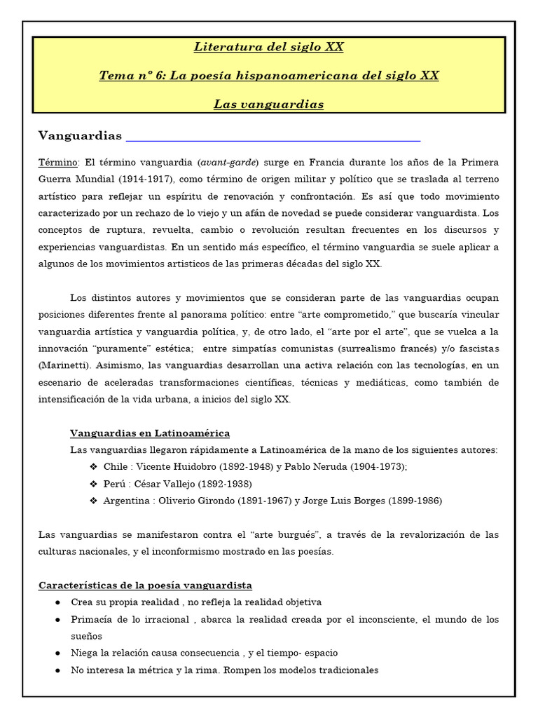Tema N 6 Poesia de Las Vanguardias | PDF | Vanguardia | Poesía