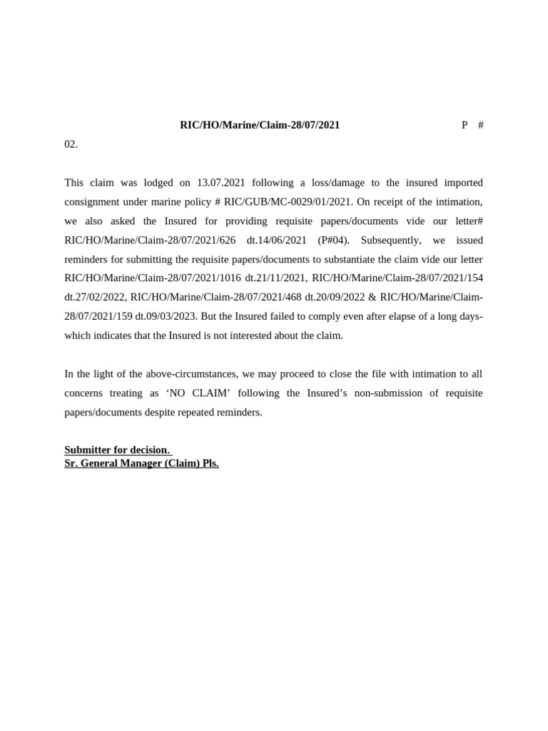 Marine Close note | PDF