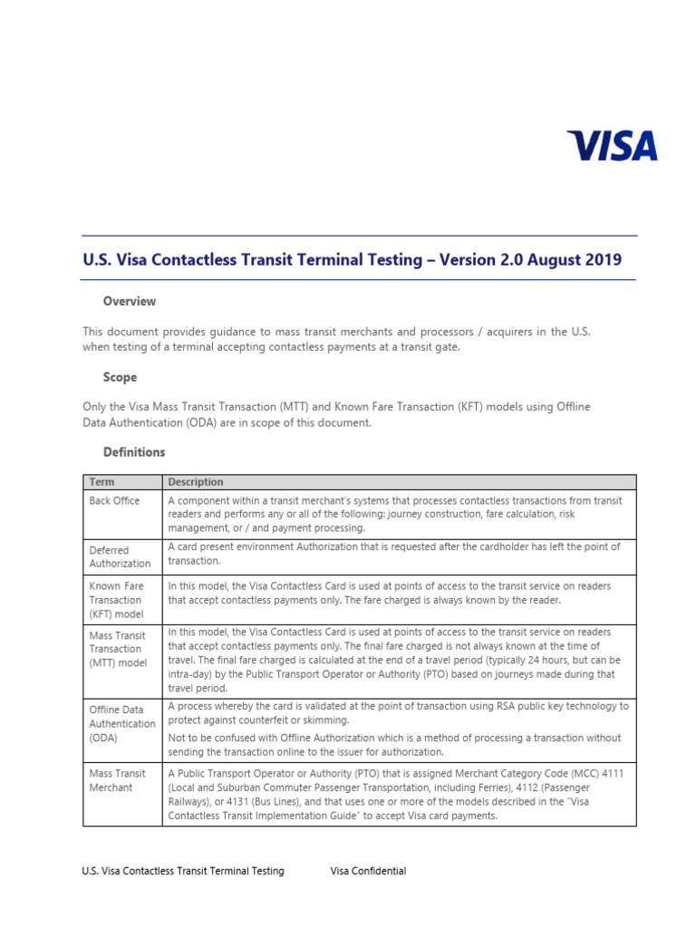 us visa contactless transit terminal testing v2 | PDF | Visa Inc ...