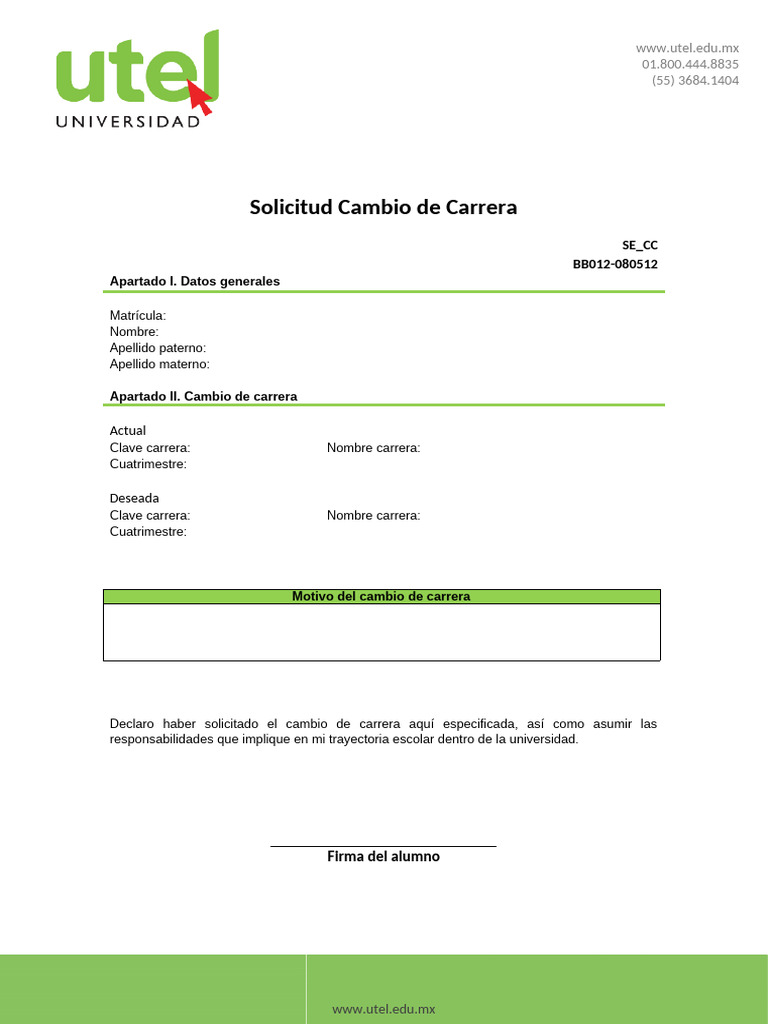Formato Cambio de Licenciatura | PDF