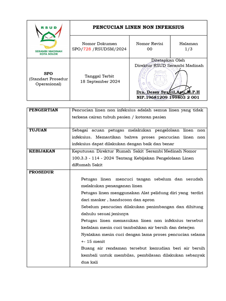 Spo Pencucian Linen Non Infeksius | PDF