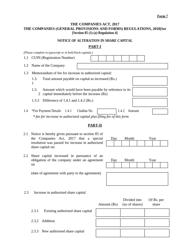 Form 7 - Notice of alteration in share capital | PDF | Justice | Crime ...