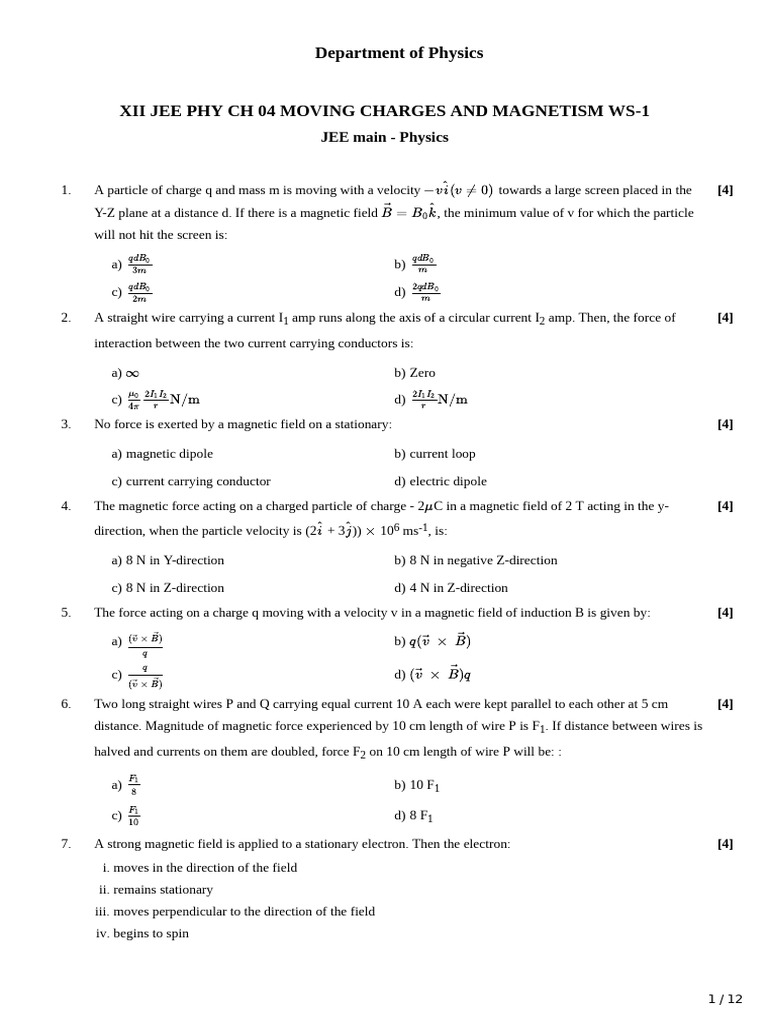 Moving Charges and Magnetism Concepts | PDF | Magnetic Field | Electron