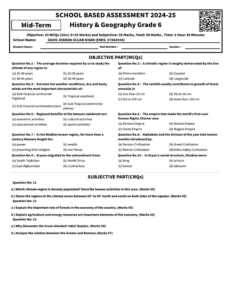 Grade 6 (History & Geography) | PDF