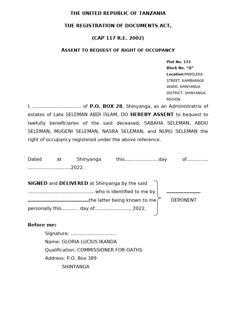 Bequest Suleiman S Family Pdf Legal Documents Civil Law Common Law