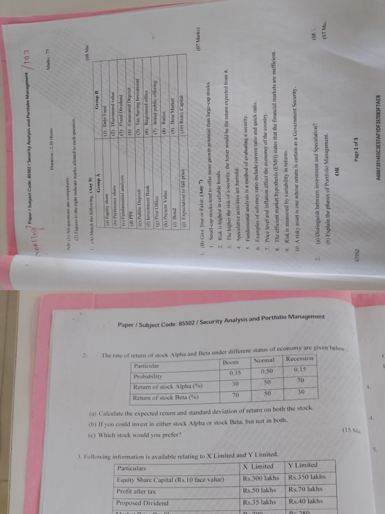 SAPM Question Paper | PDF