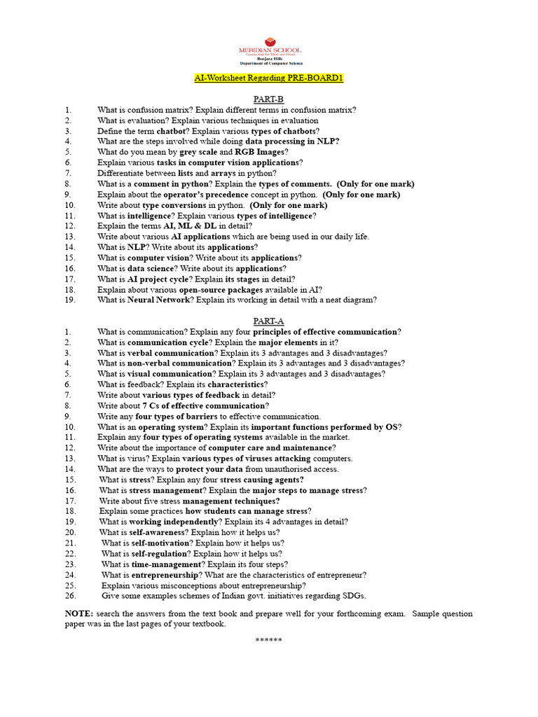 preboard1 worksheet_ai | PDF | Artificial Intelligence | Intelligence (AI) & Semantics