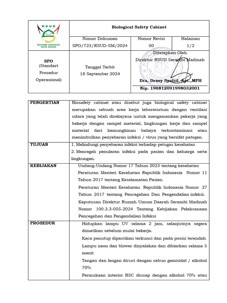 SOP Biological Safety Cabinet | PDF
