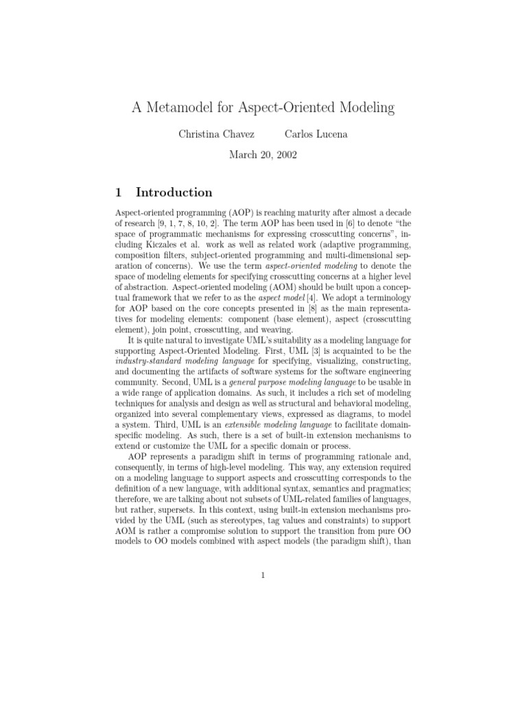 A Metamodel For Aspect-Oriented Modeling | PDF | Class (Computer Programming) | Unified Modeling ...