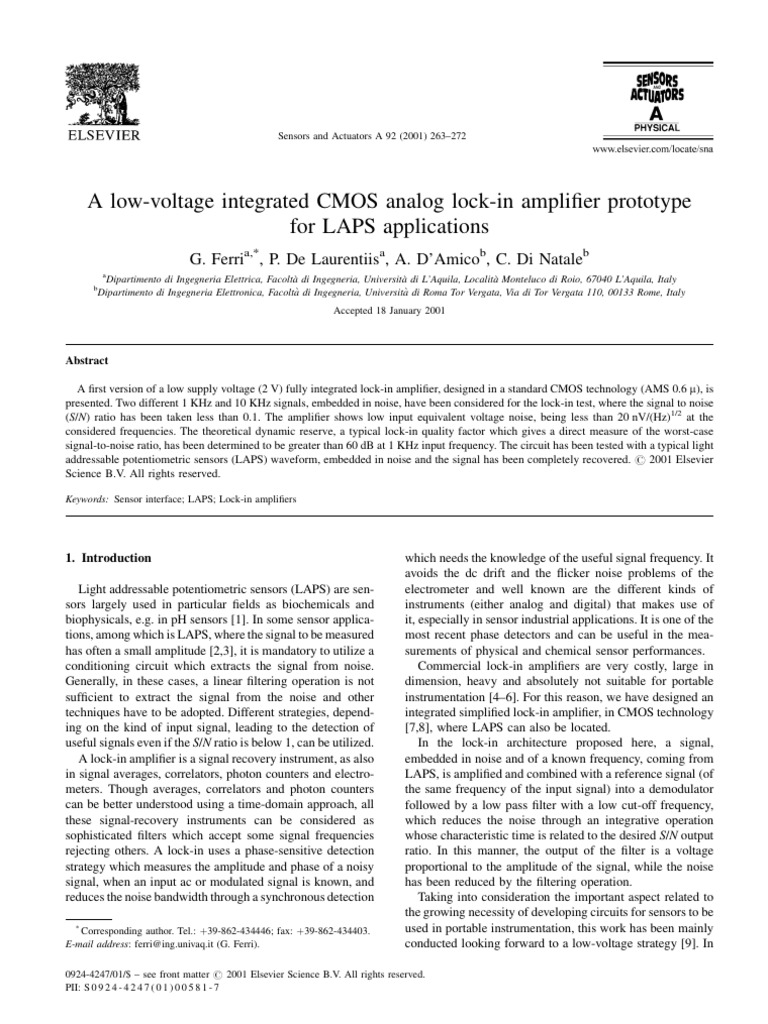 A Low-Voltage Integrated CMOS Analog Lock-In Amplifier Prototype For ...