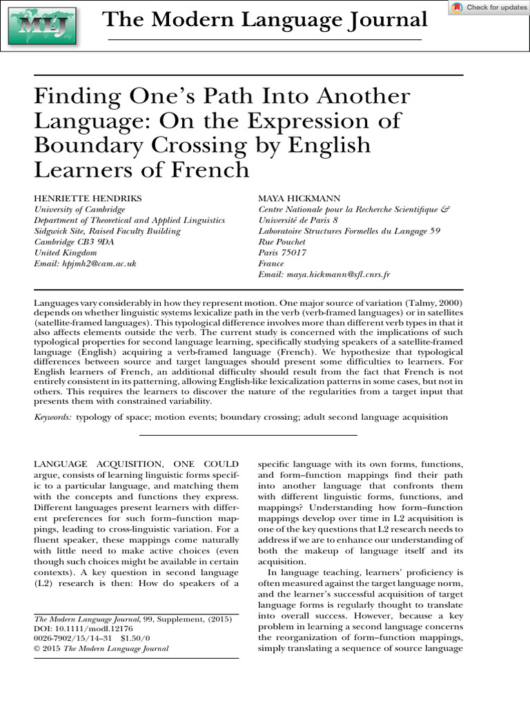 The Modern Language Journal - 2015 - Hendriks - Finding One S Path Into ...