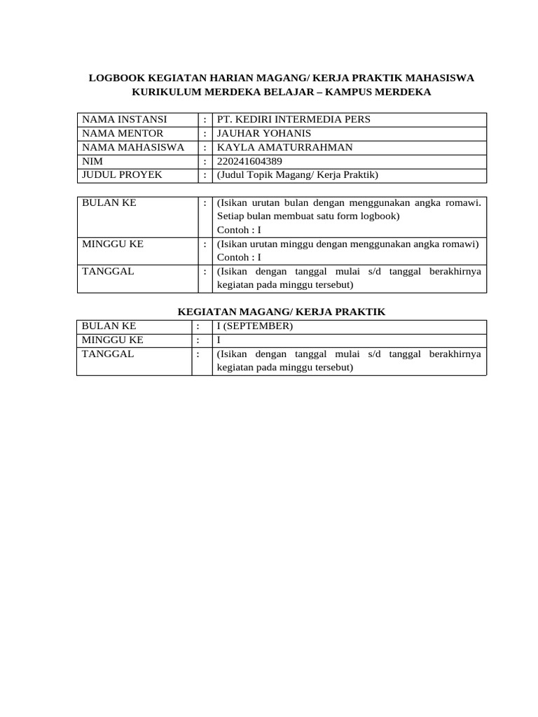 Format Logbook Harian Magang MBKM | PDF