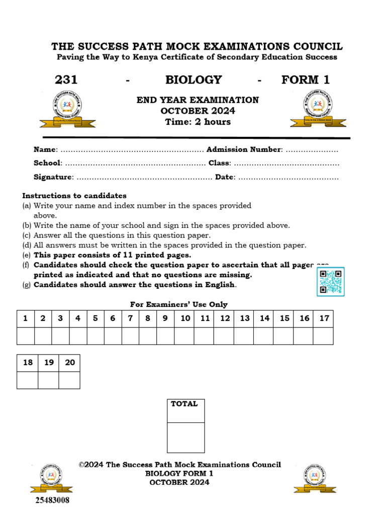 BIOLOGY FORM 1 T3 | PDF