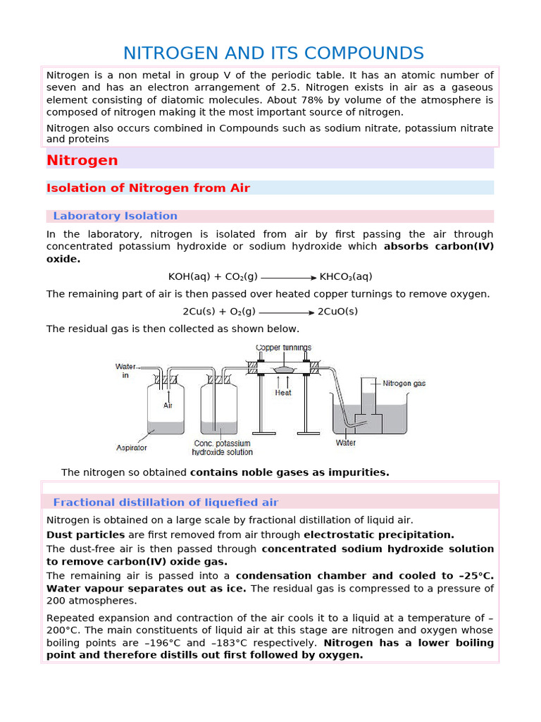 Nitrogen: Properties, Isolation, and Compounds | PDF | Nitrogen ...