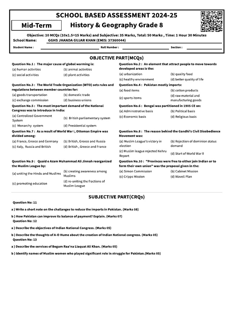 Grade 8 (History & Geography) | PDF