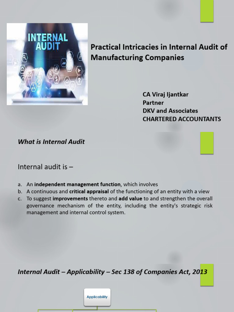 On Practical Intricacies in Internal Audit of Manufacturing Companies ...