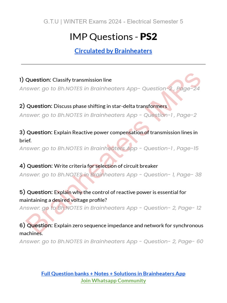 PS2 Electrical Sem5 END Sem IMPs | PDF | Electricity | Power (Physics)