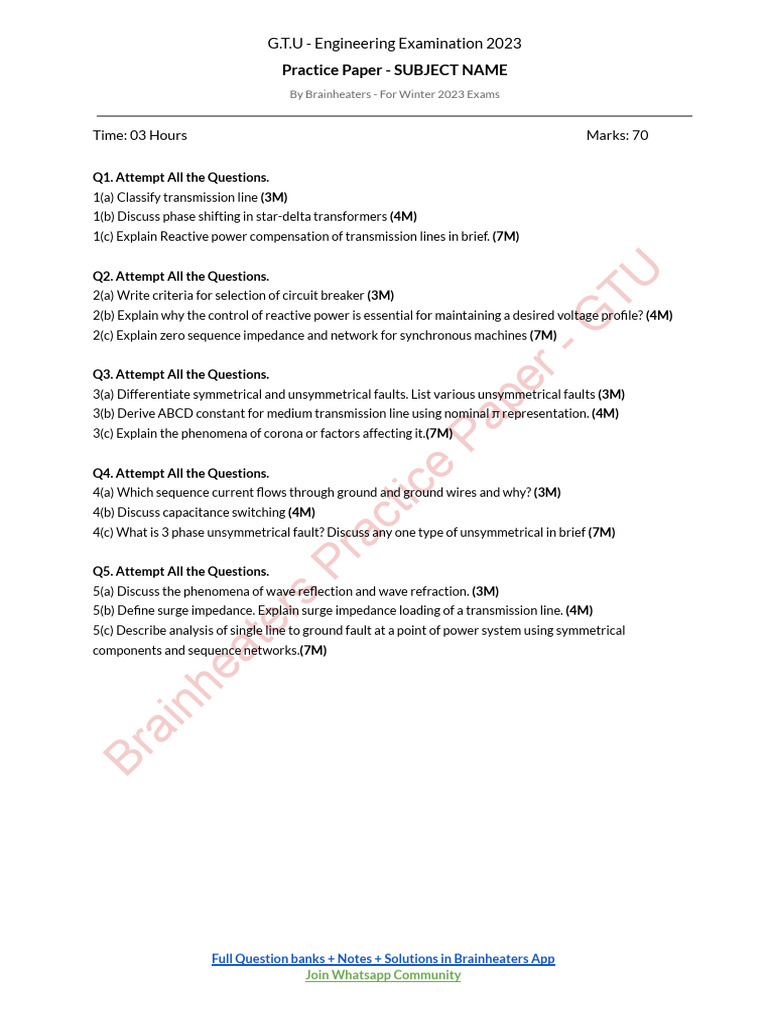 PS2 Electronic Sem5 Practice Paper | PDF | Transmission Line | Electric Power Transmission