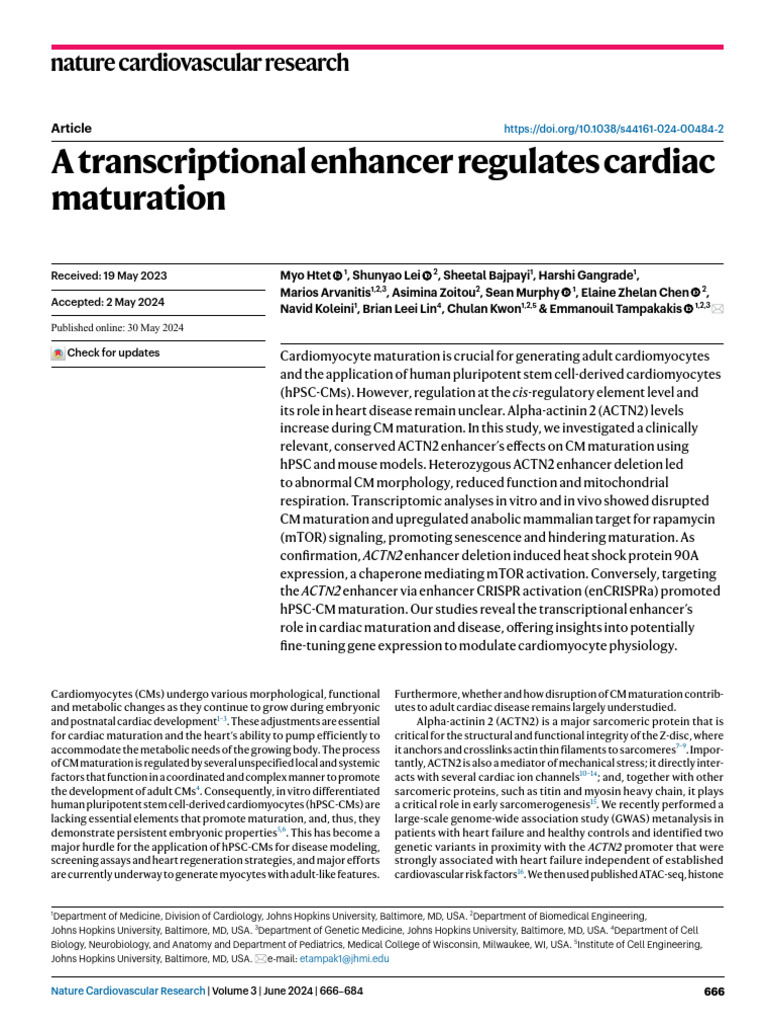 A Transcriptional Enhancer Regulates Cardiac Maturation: Nature ...
