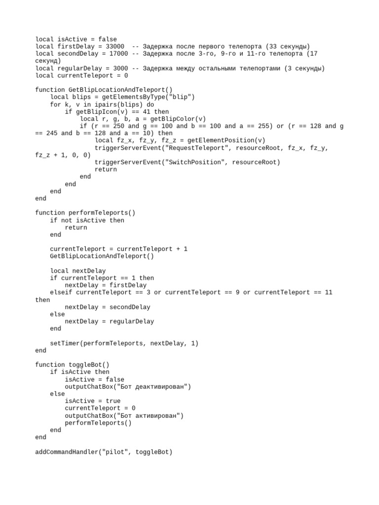 Lua Teleport Bot Script for Gaming | PDF