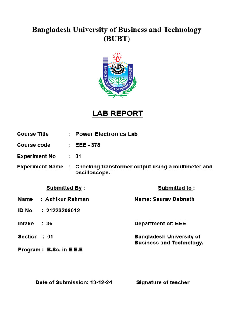 Lab Report Front Page | PDF | Electrical Engineering | Power (Physics)