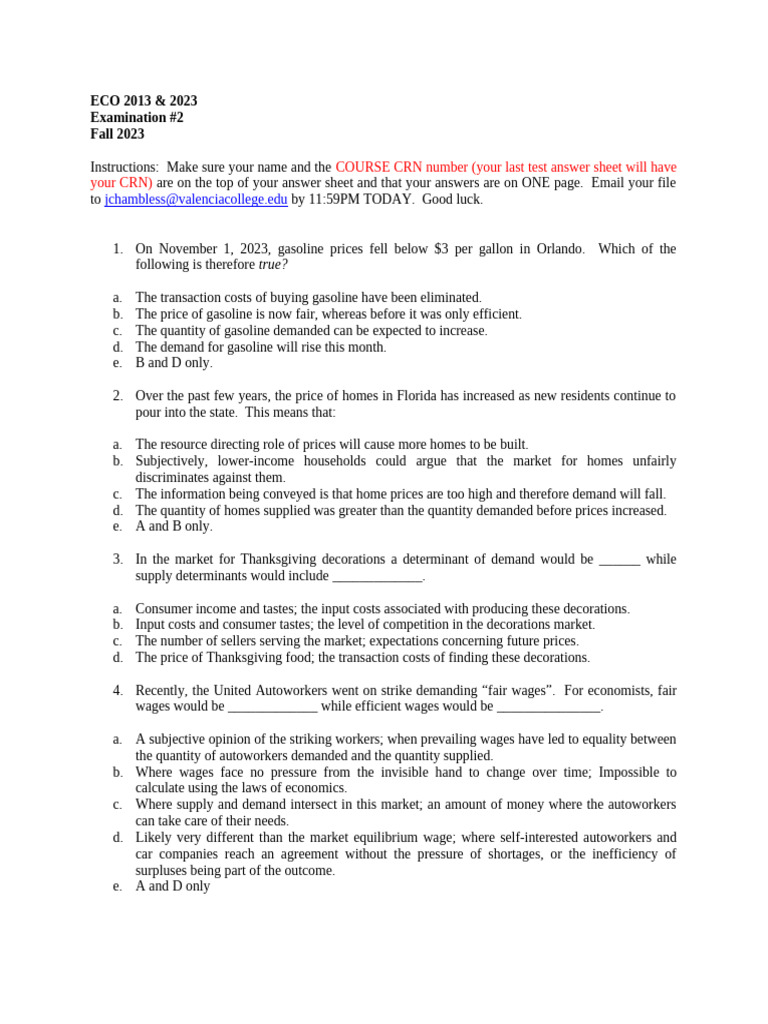 Exam 2 | PDF | Economic Equilibrium | Externality