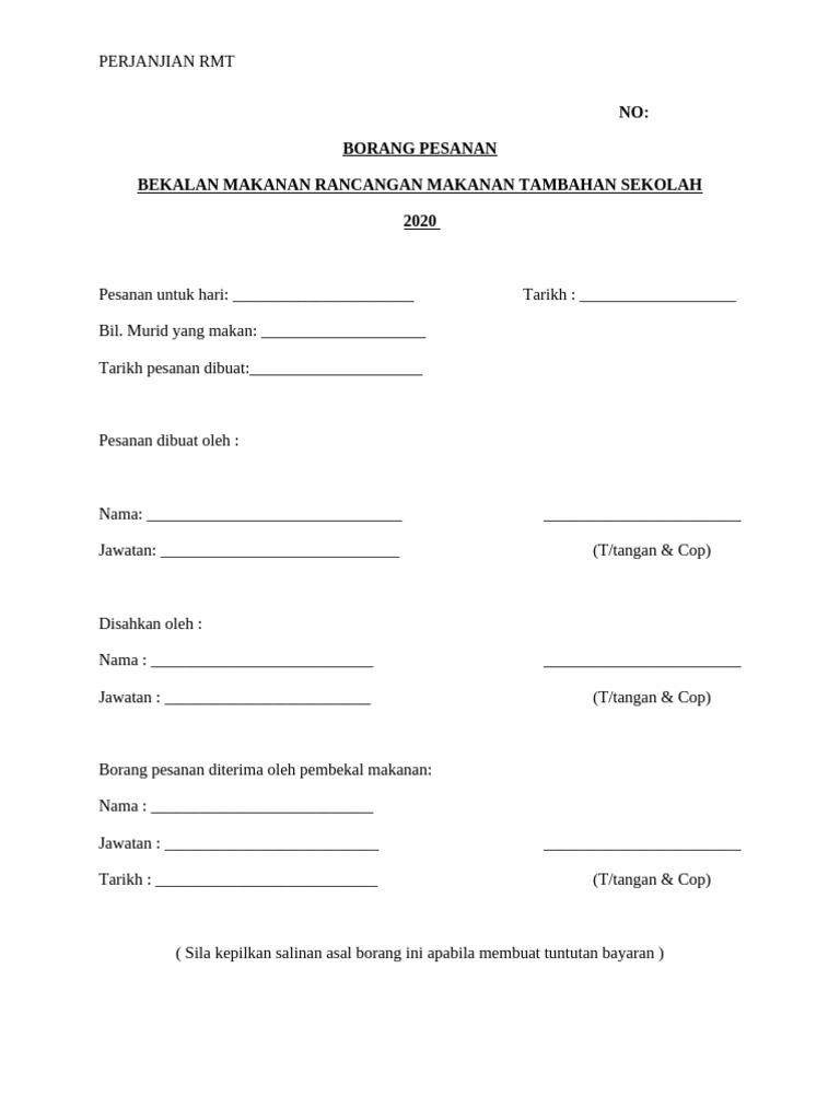 BORANG PESANAN RMT | PDF