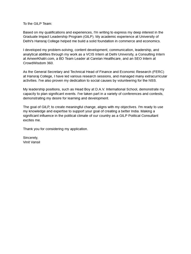 Cover Letter GILP | PDF