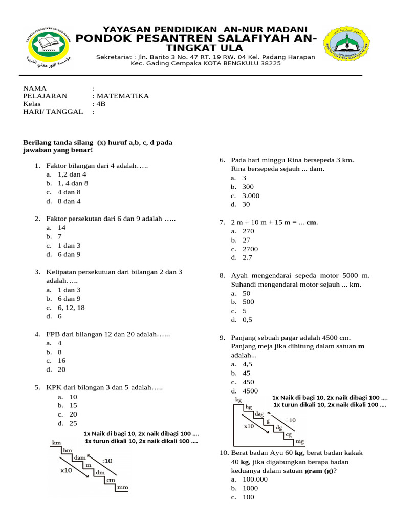 Pas MTK Kelas 4b | PDF